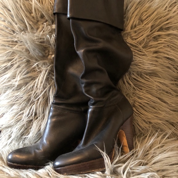 Steve Madden | Shoes | Steve Madden Stacked Heel Leather Slouch Boot ...